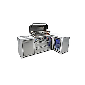 Mont Alpi MAi805-D90FC 44-inch 6-Burner 115000 BTU 90 Degree Corner Deluxe Stainless Steel Gas Outdoor Barbecue Island Grill w/Lockable Compact Refrigerator + Infrared Side Burner + Rotisserie Kit