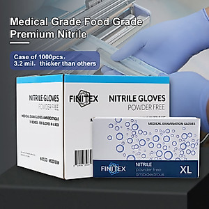 FINITEX Disposable Nitrile Exam Gloves 1000 PCS - 3.2mil Ice Blue Powder-free Latex-Free Gloves Examination Home Cleaning Food Gloves (M)