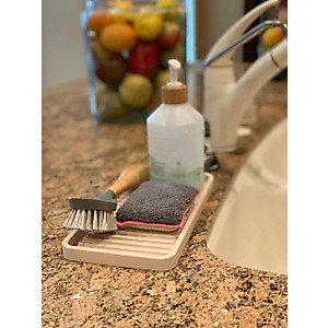 Happitasa Silicone Kitchen Sink Organizer Tray, Sponge Holder and Countertop Protector | Straight Lines Style (SAND DOLLAR, 10"x5.25")