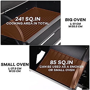 Charcoal Grills, MGHH Portable Charcoal Grill with 2 Wheels Side Fire Box, Small BBQ Oven Offset Smoker for 8-12 People Outdoor Patio Backyard, Camping Picnics