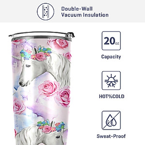YETTASBIN Unicorn Tumbler with Straw Lid, 12oz Stainless Steel Tumbler Cup Double Wall Vacuum Insulated Travel Coffee Mug for Hot and Cold Drinks