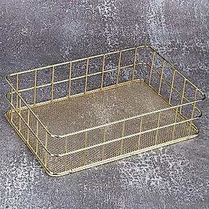 Wire Mesh Basket, Golden Iron Storage Basket Multifunctional Wire Mesh Desktop Storage Organizer for Home (Large Size)