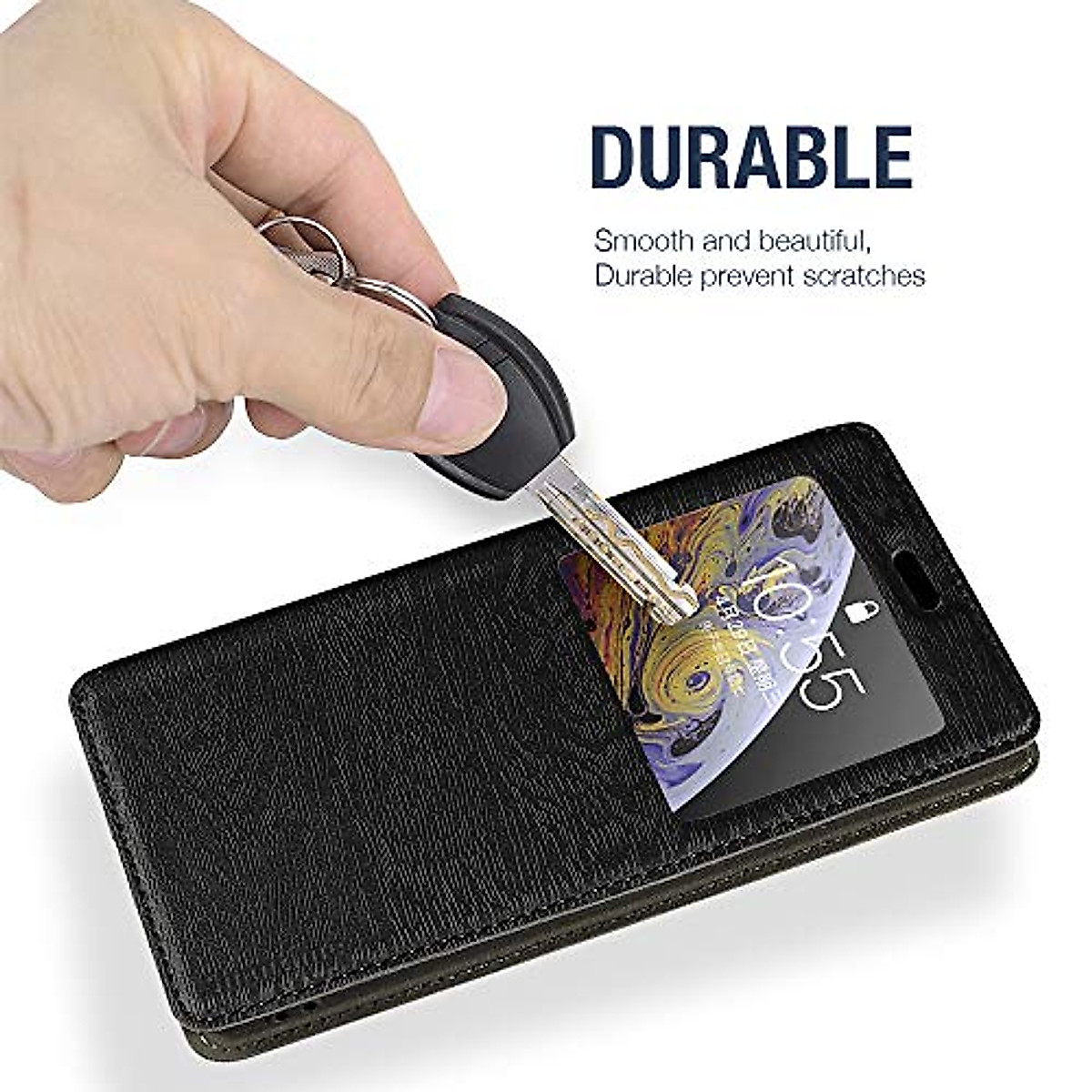Shantime for Oppo Reno 10 Pro Plus 5G Case, Wood Grain Leather Case with Card Holder and Window, Magnetic Flip Cover for Oppo Reno 10 Pro+ (6.74”) Black
