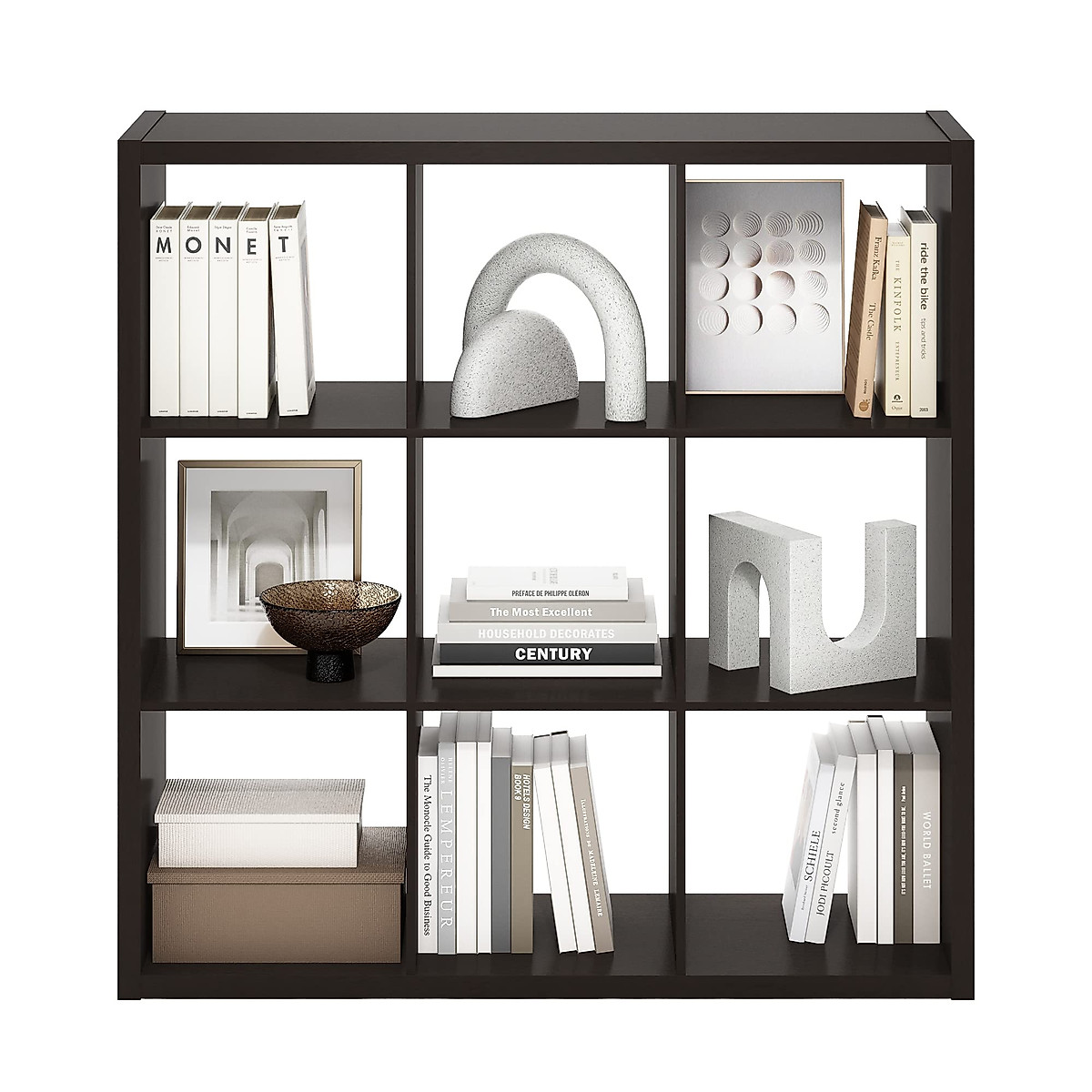 Furinno Cubicle Open Back Decorative Cube Storage Organizer, 9, Dark Oak