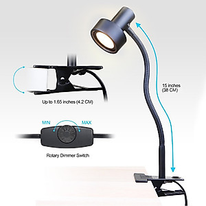O’Bright LED Clip on Light for Bed Headboard/Desk, Dimmable LED Desk Lamp with Metal Clamp, 5W LED, Flexible Gooseneck, Adjustable Brightness for Eye-Care Reading, Vintage Design (Metal Black)