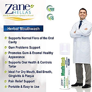 Zane Hellas MouthWash. Oral Rinse with Oregano Oil Power. Ideal for Gingivitis, Plaque, Dry Mouth, and Bad Breath. Alcohol and Fluoride Free. 100% Herbal Solution. 1 fl.oz.-30ml.
