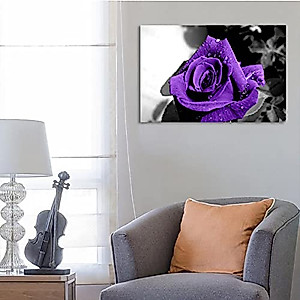 AFLE Purple Rose Poster,Black And White With,Canvas Wall Art For Living Room Decor Aesthetic Vintage Posters & Prints Dorm Poster Girl Wall Decor Canvas Paintings Wall Art Wall,12x18 inches,Unframed