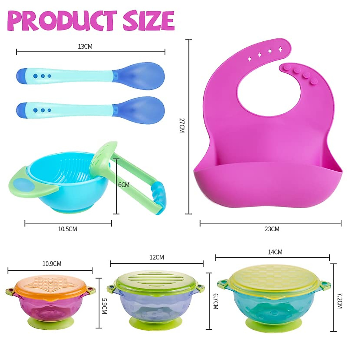 RyanLemon Baby Feeding Set, Silicone Baby Led Weaning Set, Suction Plate and Bowl, Pocket Bib, Spoon Fork, Toddler Flatware Set for Babies 6 Months+, Purple