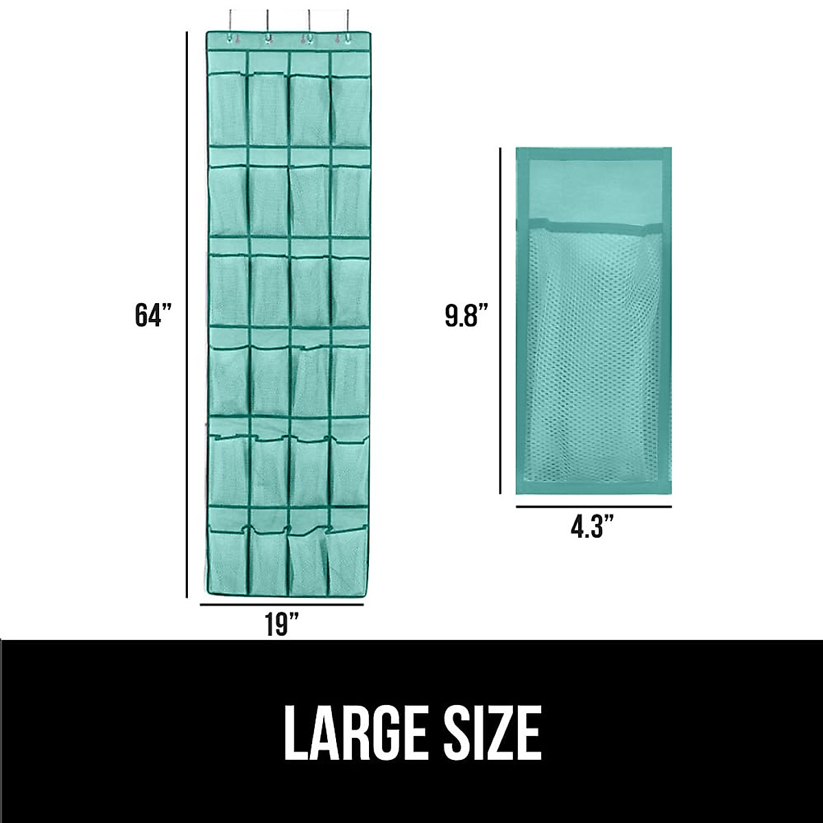 Gorilla Grip Slip Resistant Breathable Space Saving Mesh Large 24 Pocket Shoe Organizer, Up to 40 Pounds, Over the Door, Sturdy Closet Storage Rack Hangs on Closets for Shoes, Sneakers, Turquoise