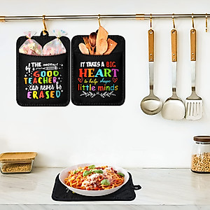 GROBRO7 5Pcs Teacher Appreciation Gift Pot Holders It Takes a Big Heart to Help Shape Little Minds Cotton Pocket Potholder Microwave Oven Mitt Thank You Teachers Gifts for Back to School Graduation