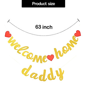 Vrogadso Welcome Home Daddy Banner Pre-Strung No DIY Rose Gold Glittery Party Decorations