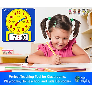 Large Dry Erase Magnetic Teaching Demonstration Clock, Kids Telling Time Learning Clock for Analog and Digital Time, Labelled Minute & Hour Hands, for School Classrooms & Homeschool Supplies