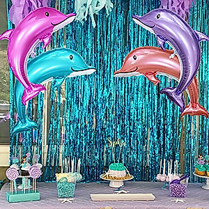 timecity Large Fish Dolphin Foil Balloons 5pcs Ocean Animals Balloons Fish Foil Mylar Balloons Sea Animal Balloons for Kids Birthday Mermaid Themed Party Decorations