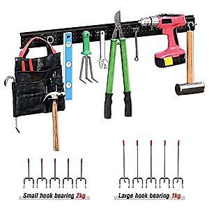 Stormann Tool Storage Rack Wall Mount Garage Tool Organizer Heavy Duty 16 Hooks Max Load to 600lbs for Power Tools, Shovels, Rakes, Brooms, Weeder, Leaf Blower ,and More