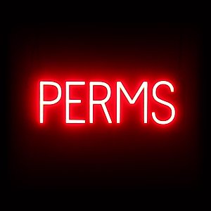 SpellBrite PERMS Sign for Hair Salons | Hair Salons-Related Signs with Neon Look, Red LED Light | 20.9" x 6.3"