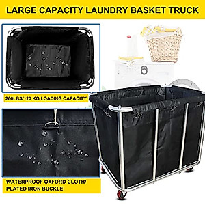 Laundry Cart,Industrial Commercial Large Rolling Laundry Cart Dirty Clothes Bin with Wheels,Heavy Duty Canvas Hamper,11.5 Bushel,260LBS Load Laundry Cart (Black)