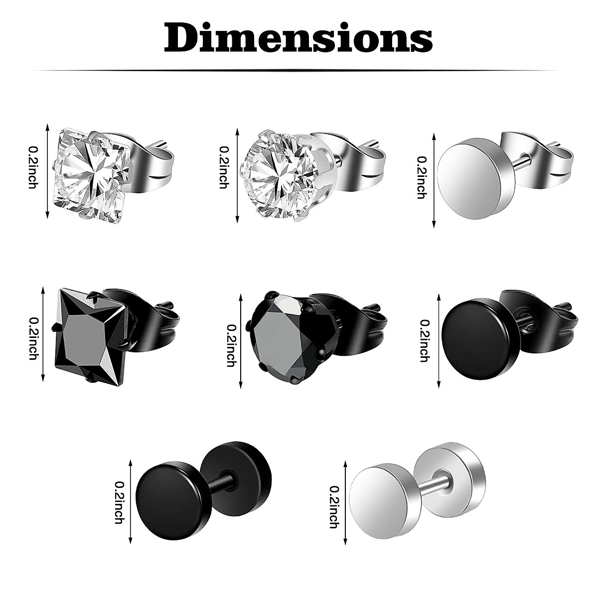 ONESING 12 Pairs Mens Earrings Stainless Steel Earrings for Men Stud Earrings Black Hoop Earrings Silver Flat Back Earrings Hypoallergenic Earrings Set Piercings Jewelry for Men