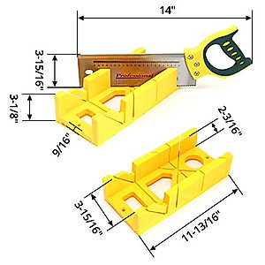 QWORK Multifunction 12” Mitre Box with 14” Back Saw 45° hole slot