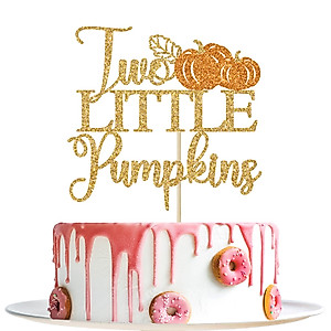 Two Little Pumpkins Cake Topper, Twins Birthday Cake Decor, Boys Girls Little Pumpkin Decor, Fall Twins Baby Shower Gender Reveal Party Decorations, Gold Glitter