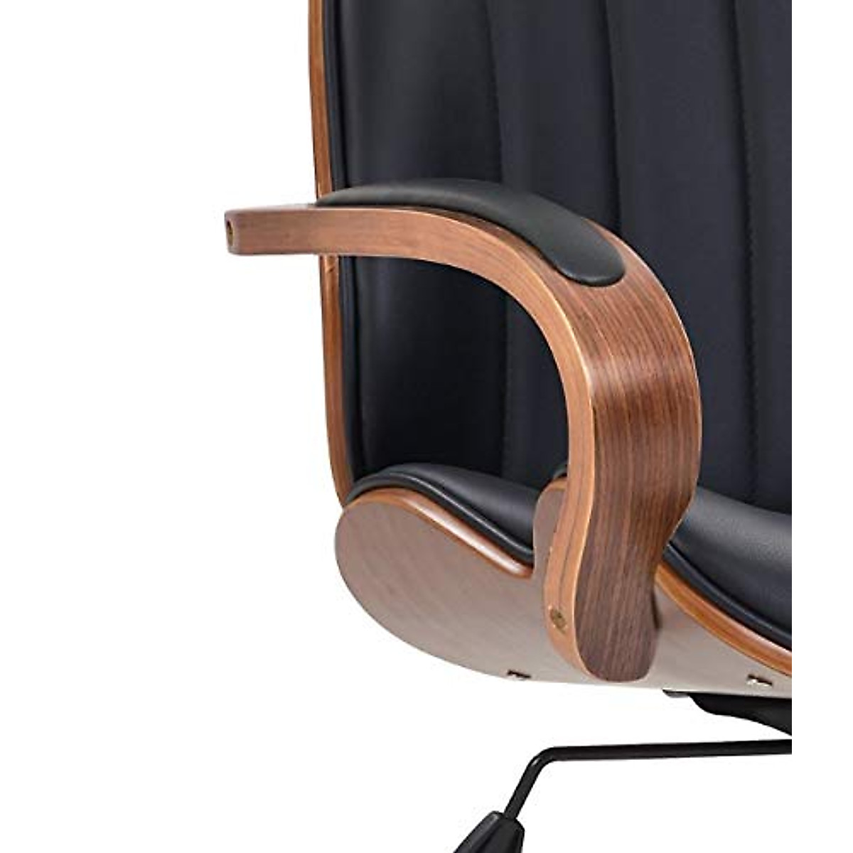 IDS Home Modern High Back Walnut Wood Office Chair with PU Leather Curved Ergonomic Bentwood Seat Swivel, Executive Wheels, Headrest Lumbar Support, Height Adjustment - Black