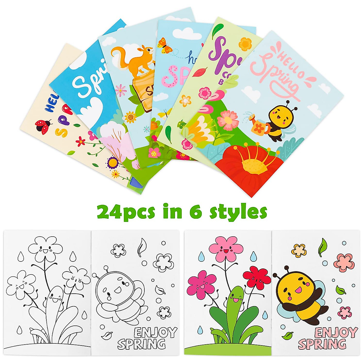 MALLMALL6 24Pcs Spring Coloring Books for Kids Age 2-4,4-8 Birthday Gift with Flower Butterfly Birds Bee Rabbit Design Goodie Bag Filler Party Favor Supplies for Home School Classroom Activity