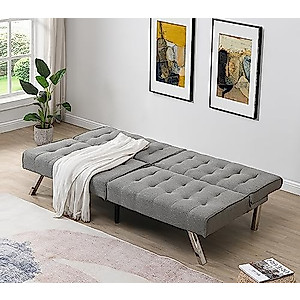 68"Convertible Folding Futon Sofa Bed,Split Back Design,Modern Fabric Sleeper Couch Bed with Chrome Legs,Upholstered Recliner Loveseat for Small Spaces Living Room Dorms Office (Ligjt Grey armless)
