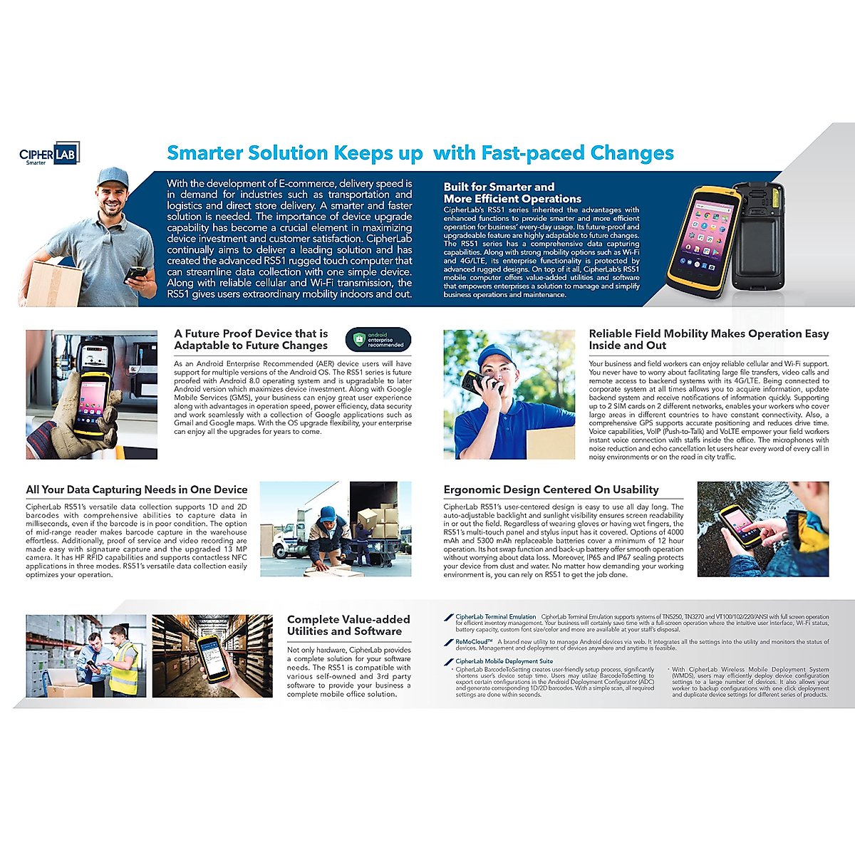 CipherLab RS51 2D Imager Android 8.1 LTE/BT/WiFi/GPS/NFC/GMS Barcode Scanner 4.7" HD Touch Screen