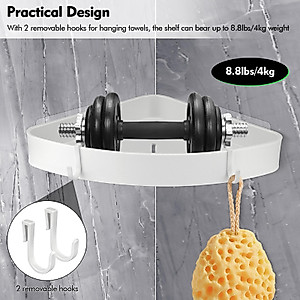 Dalanpa 2 Pack Corner Shower Caddy, Wall Mounted Bathroom Shelf with Hooks, Adhesive Shower Storage Rack (White)