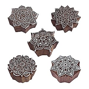 Royal Kraft Mandala Wooden Printing Stamps (Set of 5) - DIY Henna Fabric Textile Paper Clay Pottery Blocks Htag2209