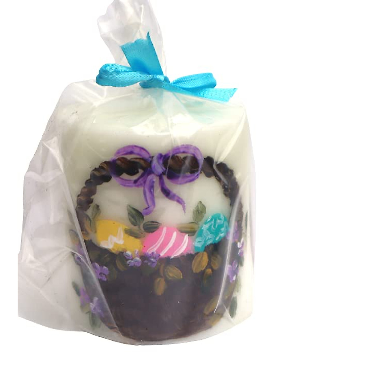 Handmade Decorative Short Pillar Candle with Hand Painted Easter Basket and Vines Spring Decorations Springtime Decor