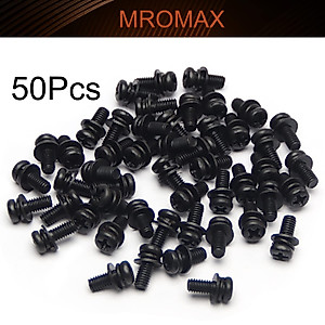 MroMax 50pcs M4-0.7 x 10mm Black Machine Screws, Combine Screws with Spring Washer and Plain Washers, Phillips Drive, Pan Head, Carbon Steel, Small Replacement Screw for Knobs Pull Handle