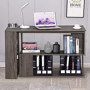 VANSPACE 360° Rotating Computer Desk with Storage Shelves 67 inch Multi-Functional L-Shaped Corner Desk for Home Office Bedroom Study Writing Table Modern Simple Style for Small Space