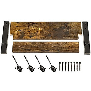 YMYNY Coat Rack Shelf Wall Mounted, Coat Hooks Set of 2, Entryway Coat Hanger with 8 Hooks, 31.5" Wall Floating Shelf with Hat Rack, for Kitchen, Bedroom, Bathroom, Rustic Brown UHWS001H-2