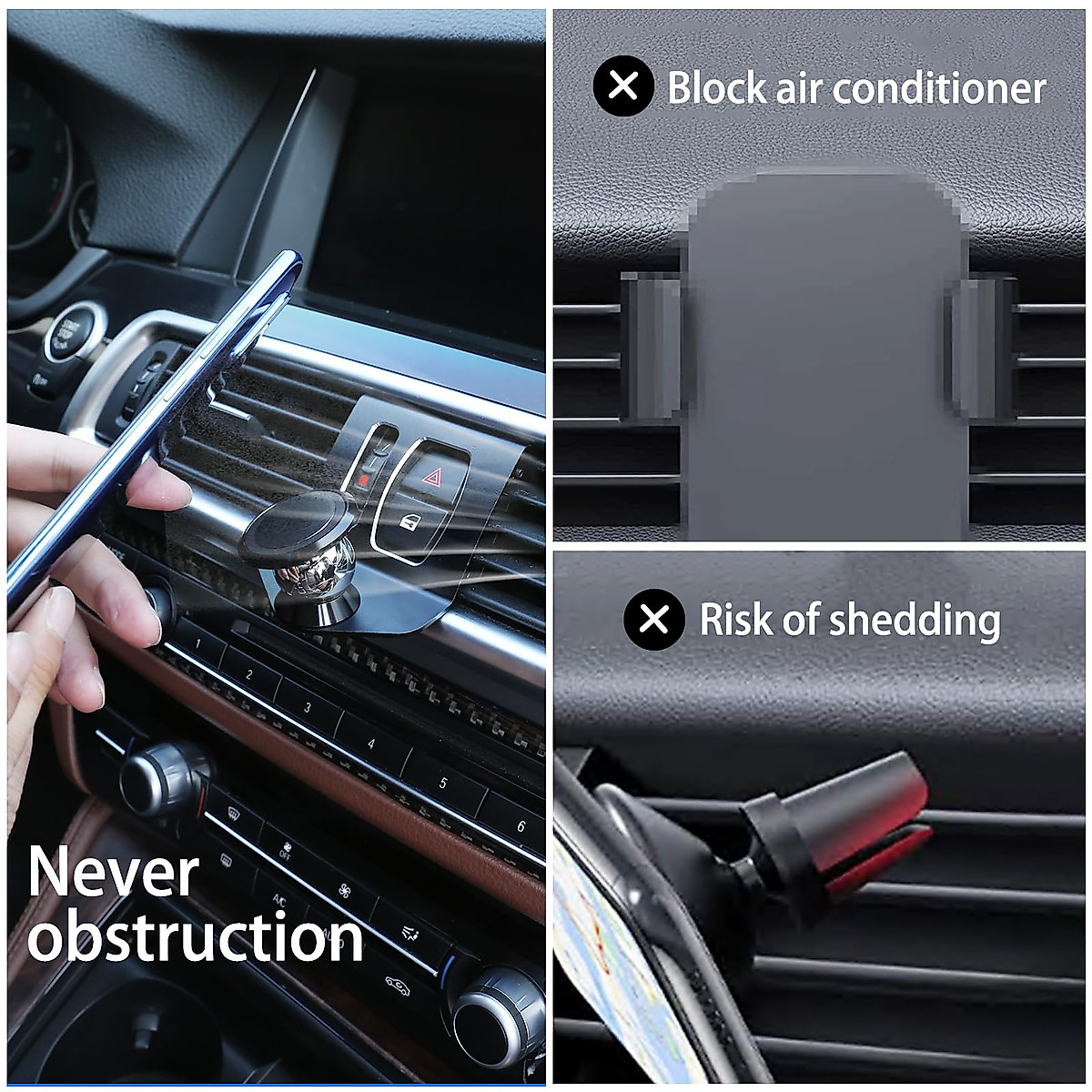 LLKUANG 360-Degree Rotary Cell Phone Holder Mobile Phone Mount Black(Magnet) for BMW 5 Series F11 F10 F07 2010-2016 (Black)