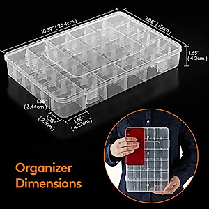 Lifewit 2 Pack 36 Grids Clear Stackable Plastic Organizer Storage Box Container with Adjustable Dividers for Beads, Art DIY, Crafts, Jewelry, Fishing Tackle with 5 Sheet Label Stickers