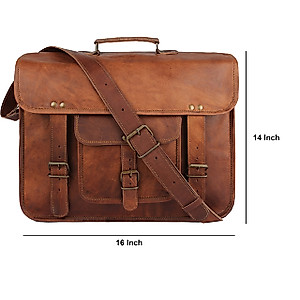 The Vintage Stuff 16" Handmade Leather Travel Messenger Office Crossbody Bag Laptop Briefcase College Satchel Computer Best Bag for Men and women Brown