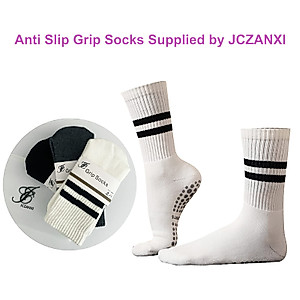 JCZANXI Yoga Socks with Grips for Women, Non Slip Grip Socks for Yoga, Pilates, Barre, Dance | Ideal Cushioned Crew Socks (Strip Black)