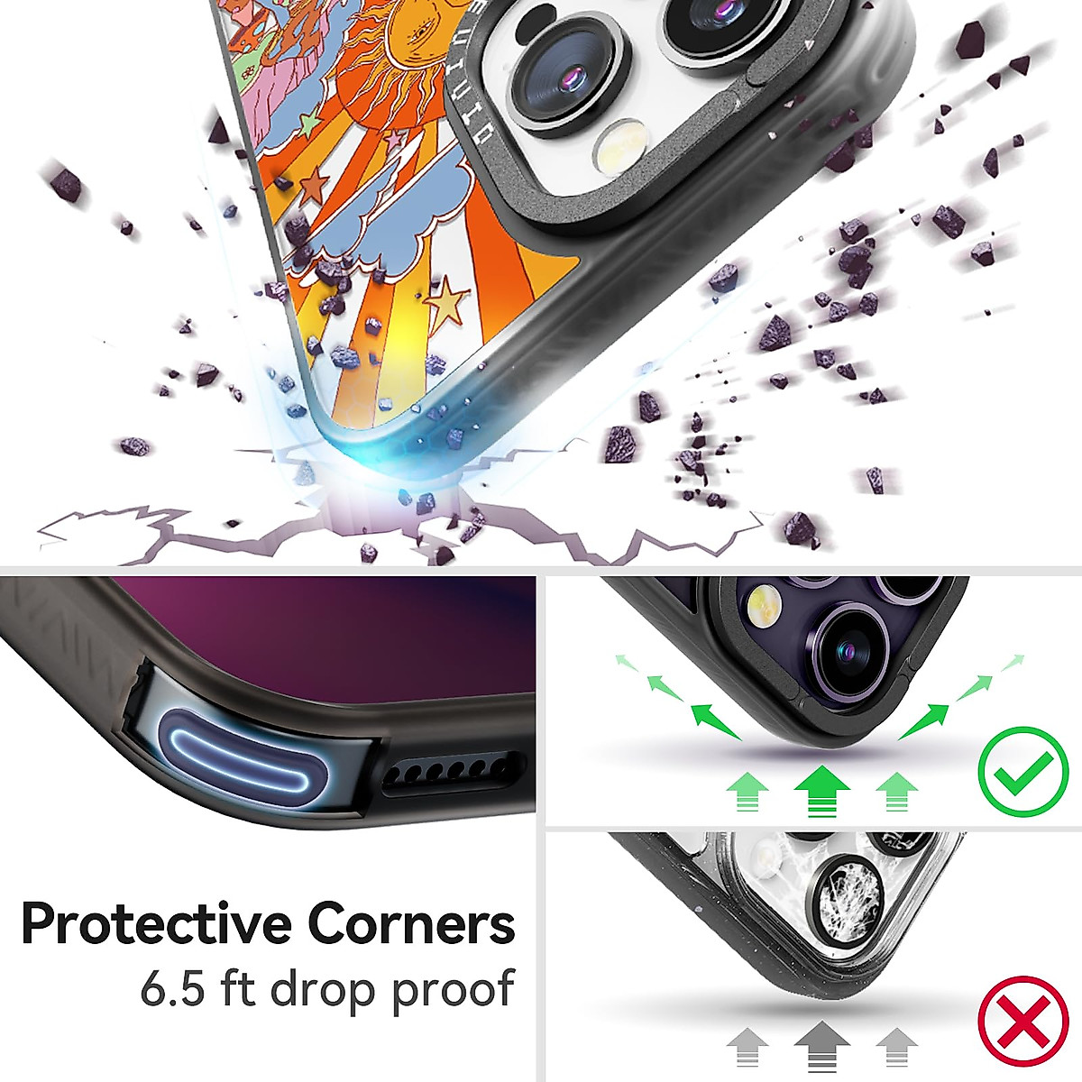 casevivid Compatible for iPhone 14 Pro Max Case Cute Aesthetic - Durable Fashion Funny Phone Case - Mushroom Pattern Print Soft Shockproof Cover 6.7" Black