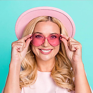 Pibupibu 12 Pack Pink Heart Sunglasses for Women, Fun Heart Shape Sunglasses Bachelorette Party, Rimless Heart Party Glasses Bulk