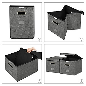 Forlogic File Organizer Box with Lid, Collapsible Linen File Box for Letter/Legal Folder, Filing Box, File Folder Organizer with Hanging Folders for File Storage in Office/Home