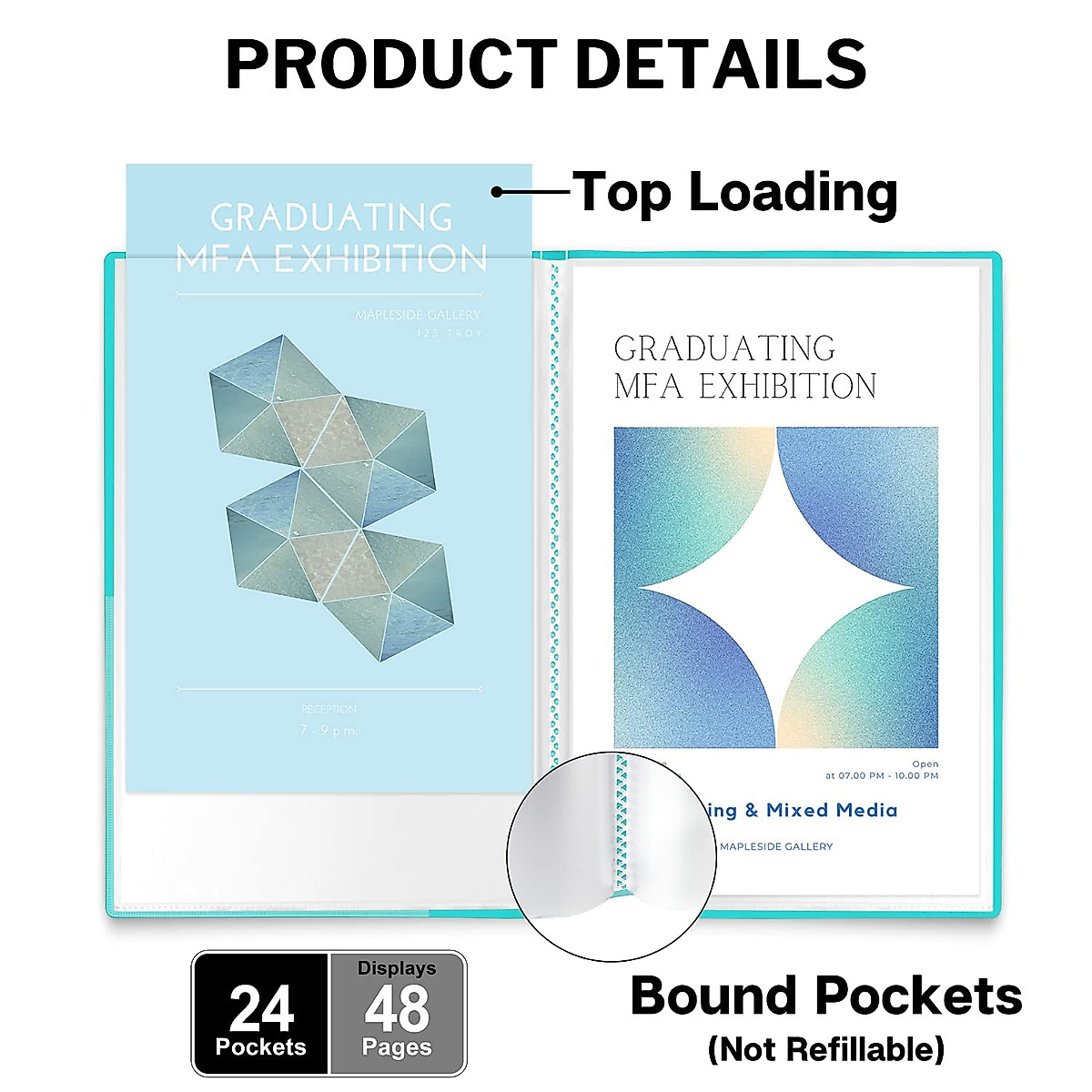 Dunwell 11x17 Portfolio Binder Folder (Aqua, Vertical) - Binder with Plastic Sleeves and Poly Cover, Portfolio Presentation Book with 24 Binder Pockets, Large Art Portfolio Folder