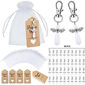 Hicarer 120 Pieces Angel Design Keychain Favors Set, Celebration of Life Favors, Thank You Tags, Baptism Favors for Baby Shower, Memorial Party Supplies, Christmas Gift, Wedding Party Supplies