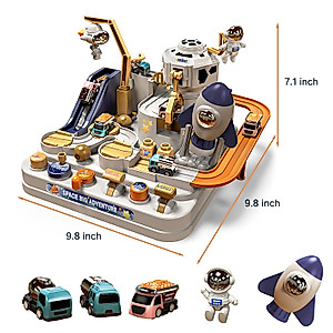 Mostop Kids Race Track Game Car Adventure Toy for 3 4 5 6 7 Years Old Boys Girls, Spaceship Puzzle Rail Track City Rescue Playset Magnet Toy Educational Learning Toddler Race Track with 3 Mini Cars