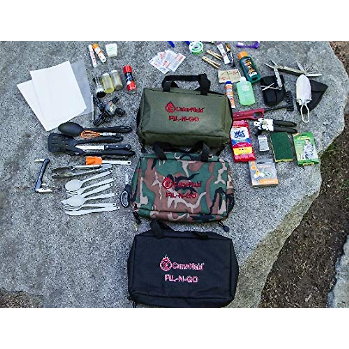 CampMaid FIL-n-GO Camp Caddy Bag With Accessories - Tool Bag for Camping Cookware, Toiletries, & More - Organizer Bag for Camping Utensils & Camp Gear - Camping Must Haves - (Camo)