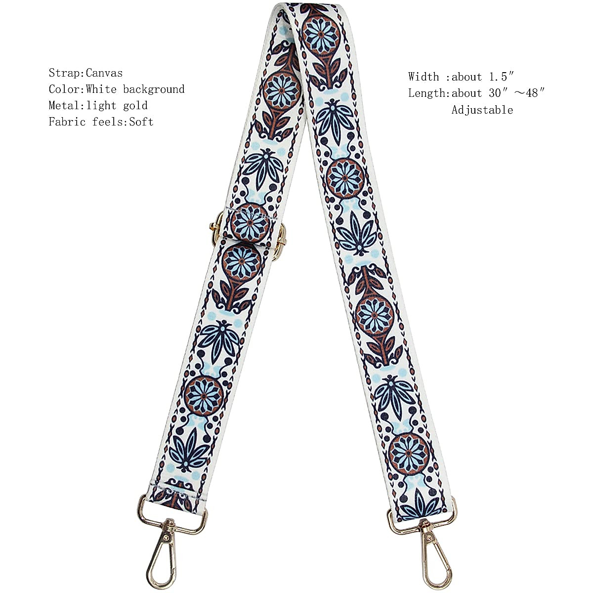 Duwi Wide Purse Strap Jacquard Guitar Style Strap Multicolor Canvas Adjustable Crossbody Bag Strap(no,white,dark pattern)