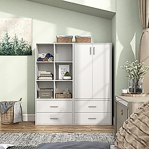 HOMES: Inside + Out Apexa 3-Tier Stackable Wood Bookcase with Doors, Cube Storage Organizer Shelves, Small Food Pantry Cabinet, Dorm Teen Room Decor & Bedroom, Home Office, Kitchen, White