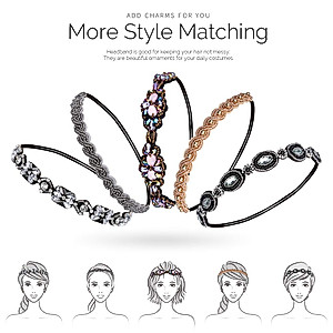 Teenitor Elastic Beaded Headbands, 5pcs Beads Headband,Jewels Headband,Crystal Rhinestone Headband for Women Girls