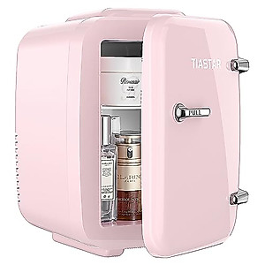 Tiastar Mini Fridge, 4 Liter /6 Cans Skincare Fridge for Bedroom, Dorm, Car, Office, 110V AC/ 12V DC Small Fridge, Thermoelectric Cooler and Warmer, Pink