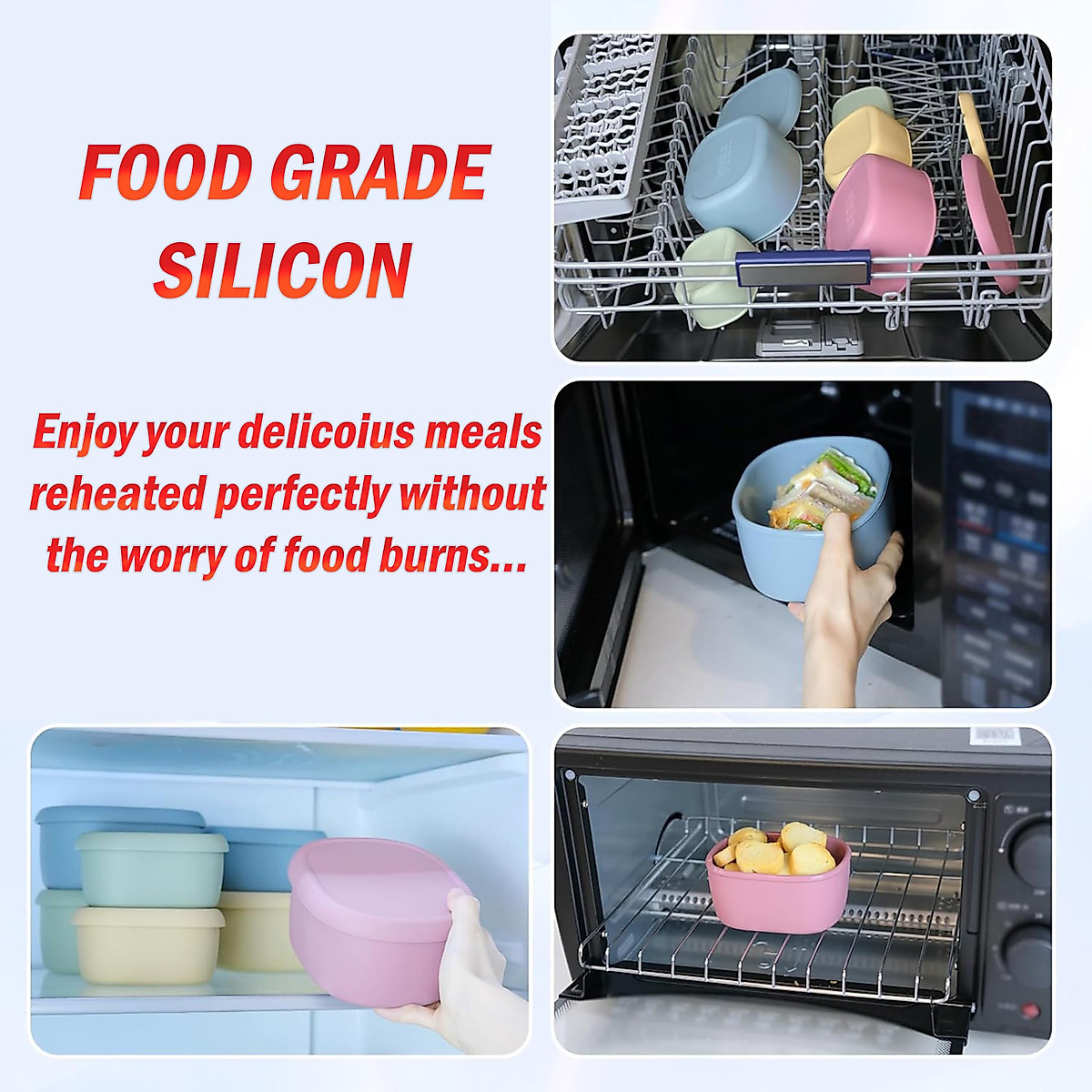 Nesting Silicon Storage Containers with Lids – Set of 3 Nesting food storage containers, Food Reusable Meal Prep, Airtight, Dishwasher and Freezer Safe (90g, 155g, 257g) Pink