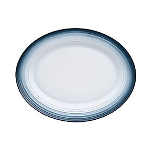 Mikasa Swirl Ombre White Oval Platter, 13.75 Inch, Blue Banded